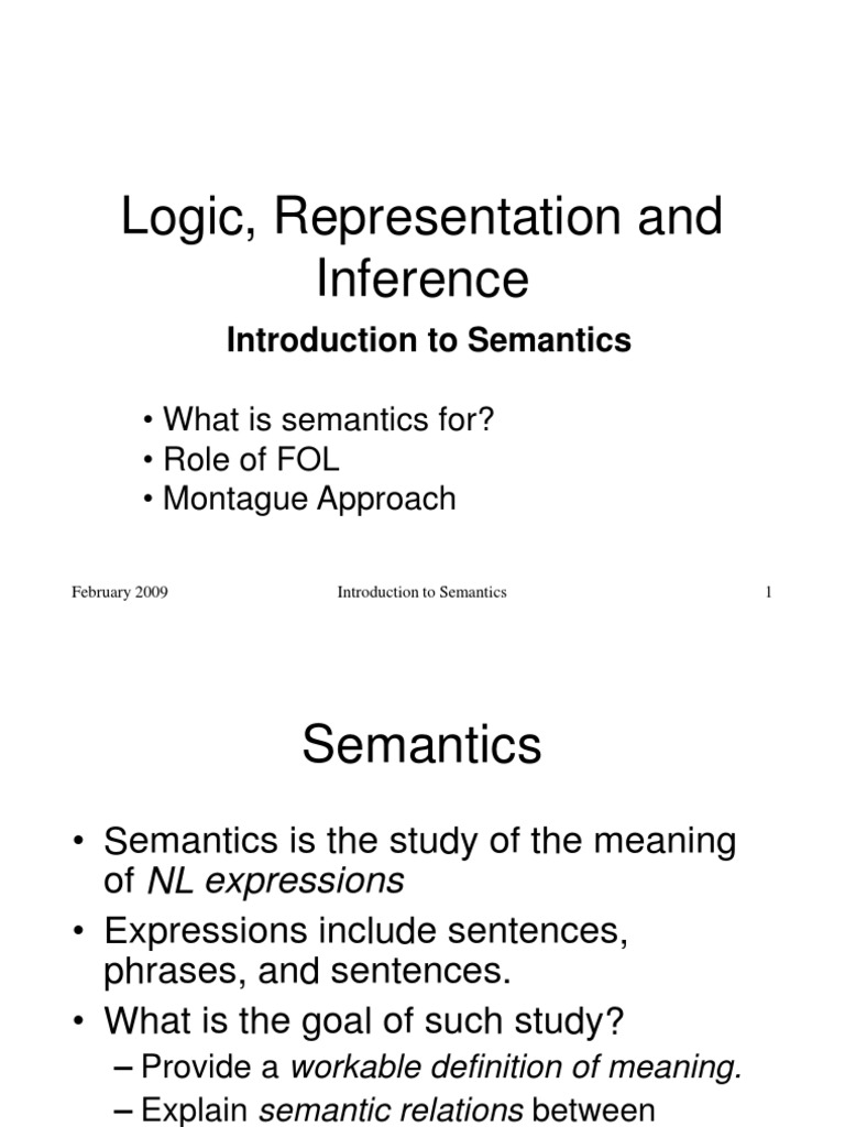 Logic, Representation and Inference: Introduction To Semantics | PDF ...