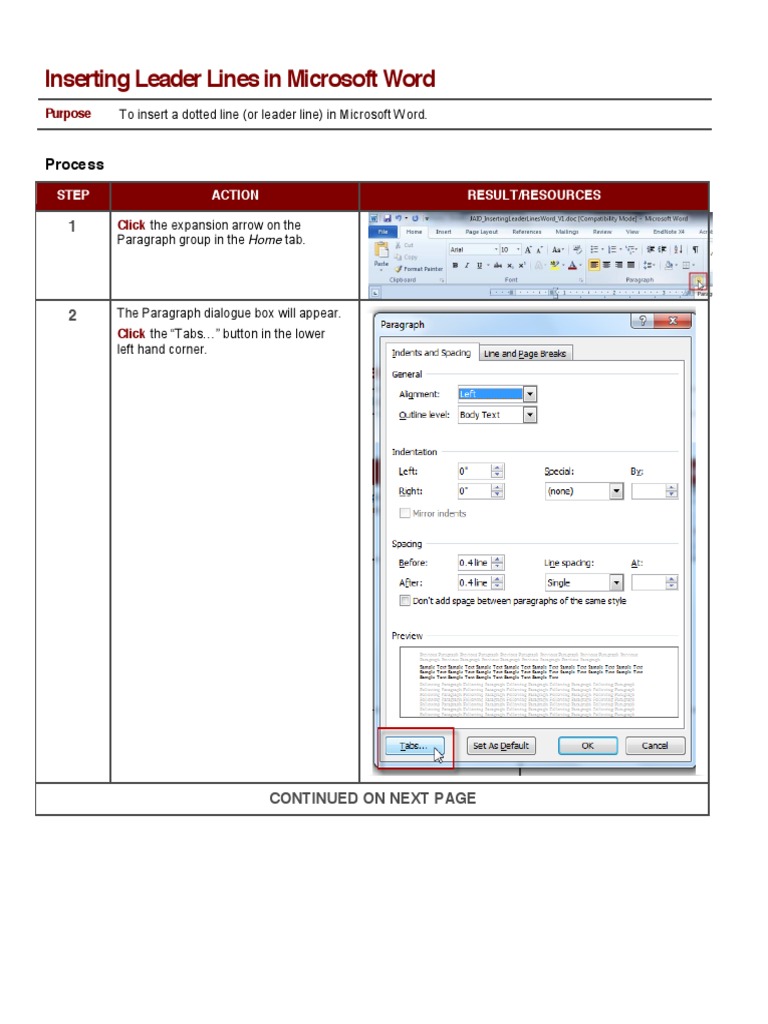 Inserting Leader Lines in Microsoft Word: Process | PDF