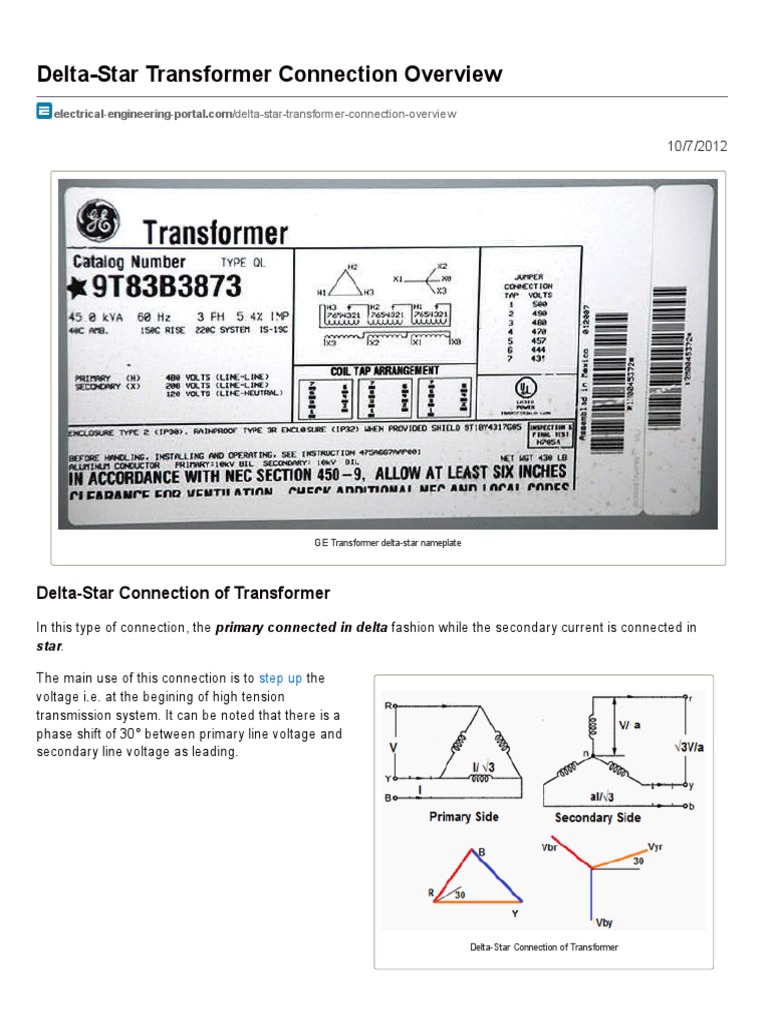 Delta-Star Transformer Connection Guide | PDF | Transformer | Electric ...