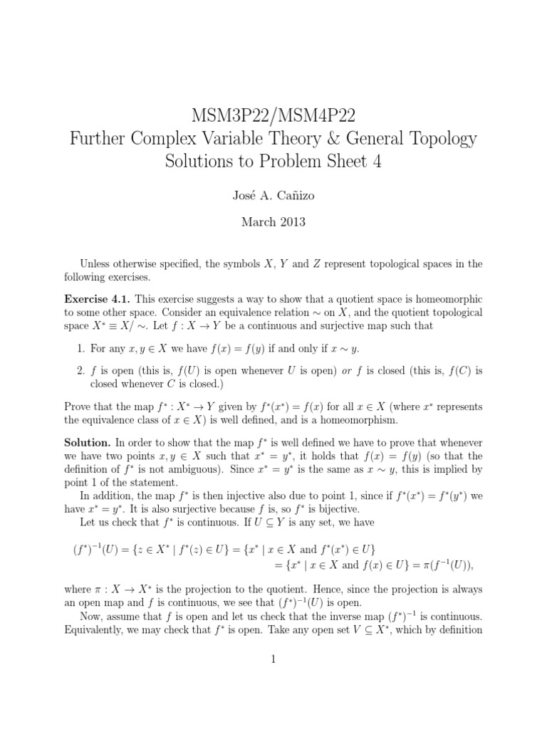 MSM3P22/MSM4P22 Further Complex Variable Theory & General Topology Solutions To Problem Sheet 4 ...