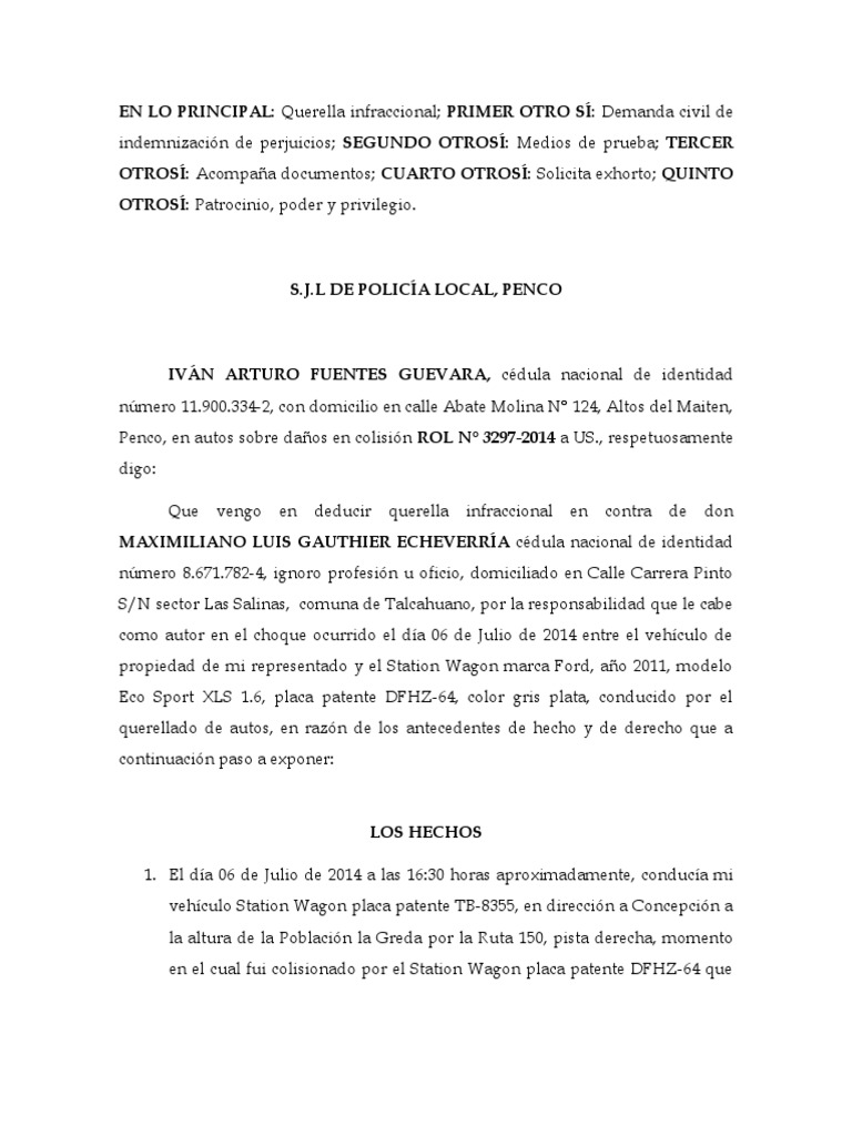 Querella Infraccional | PDF | Ley estatutaria | Demanda judicial