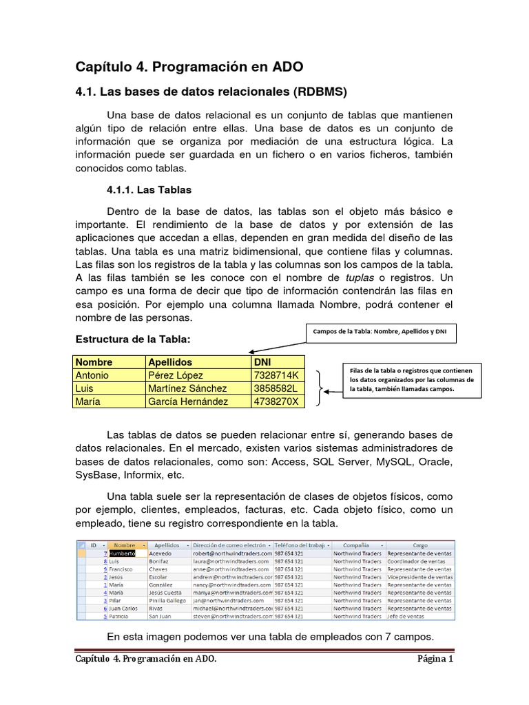 Programación en ADO: Bases de Datos Relacionales | PDF | Crecimiento ...