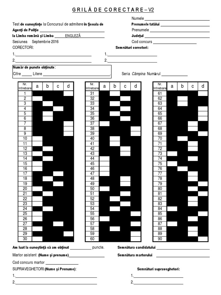 Rom-Engleza - V2 - Grila PDF | PDF