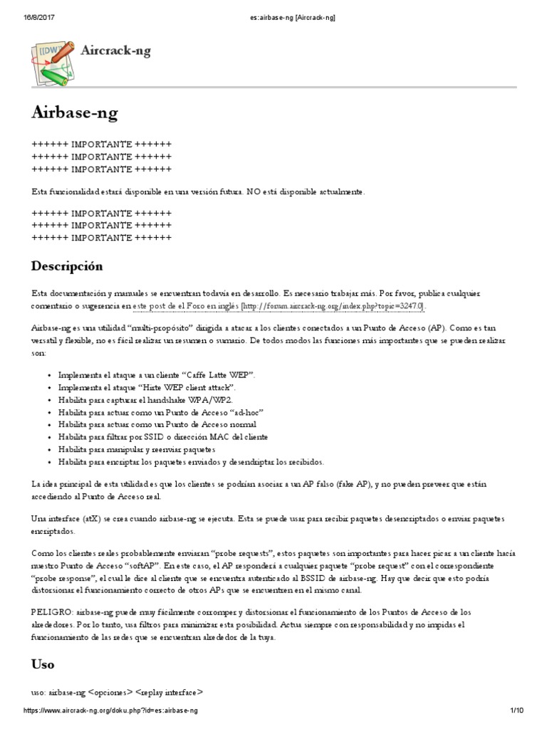 Funciones y Uso de Airbase-ng | PDF | Dirección IP | Punto de acceso ...