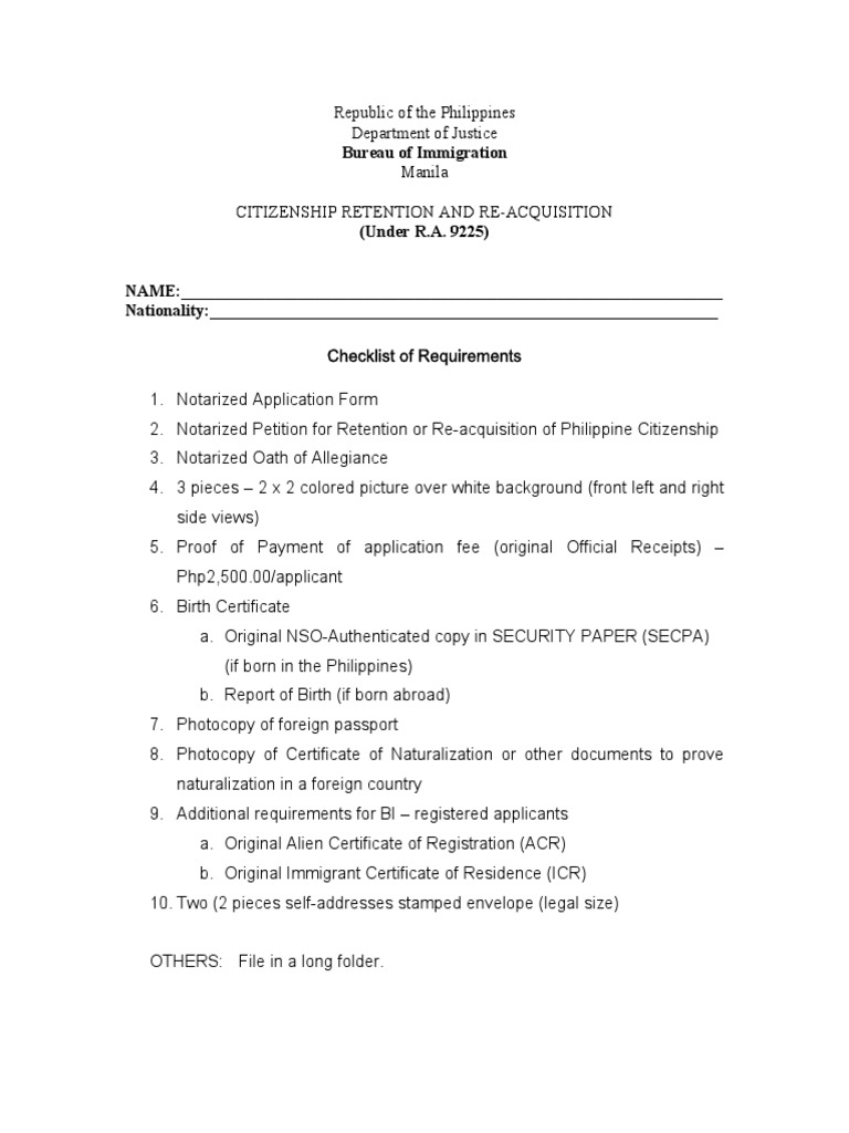 Philippine Citizenship Reacquisition Form | PDF | Finance & Money ...