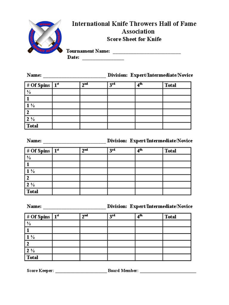 Knife Tournament Scoring Sheet | PDF
