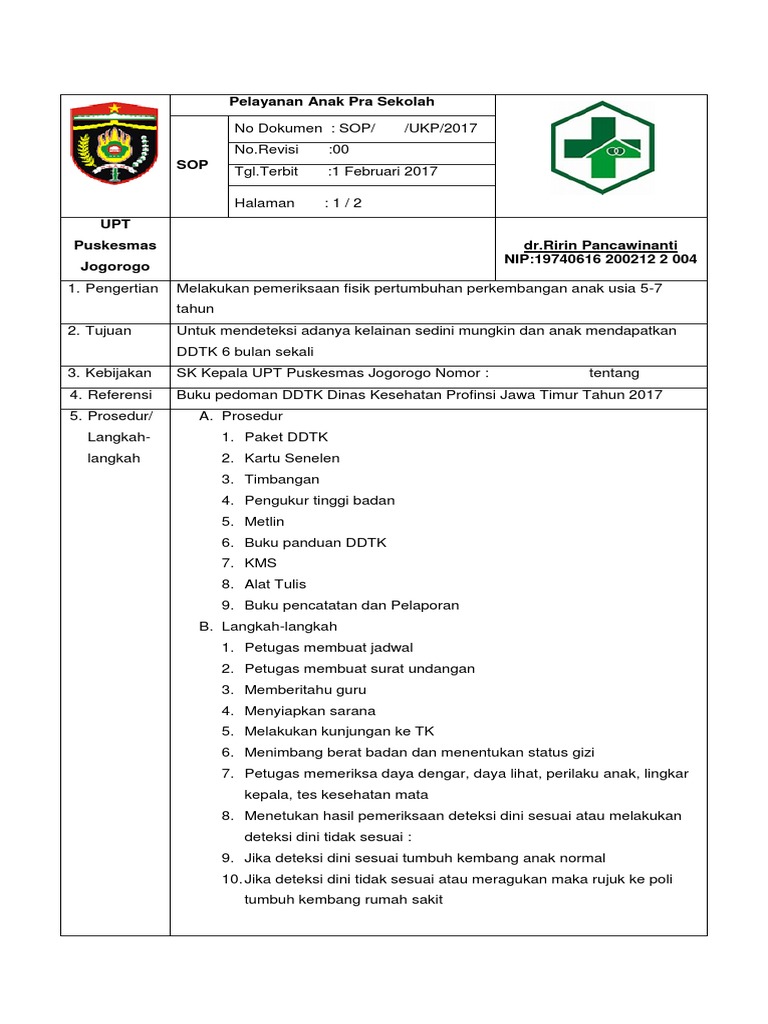 Sop Anak Pra Sekolah | PDF
