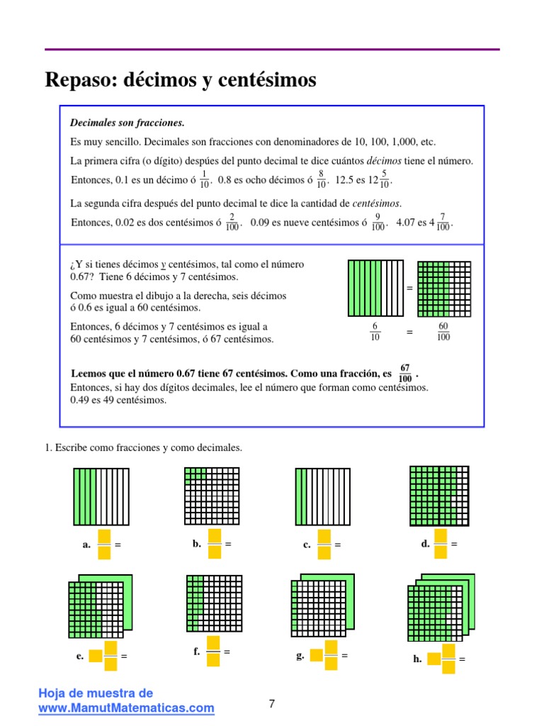 Decimales 2 Repaso Decimos Centesimos