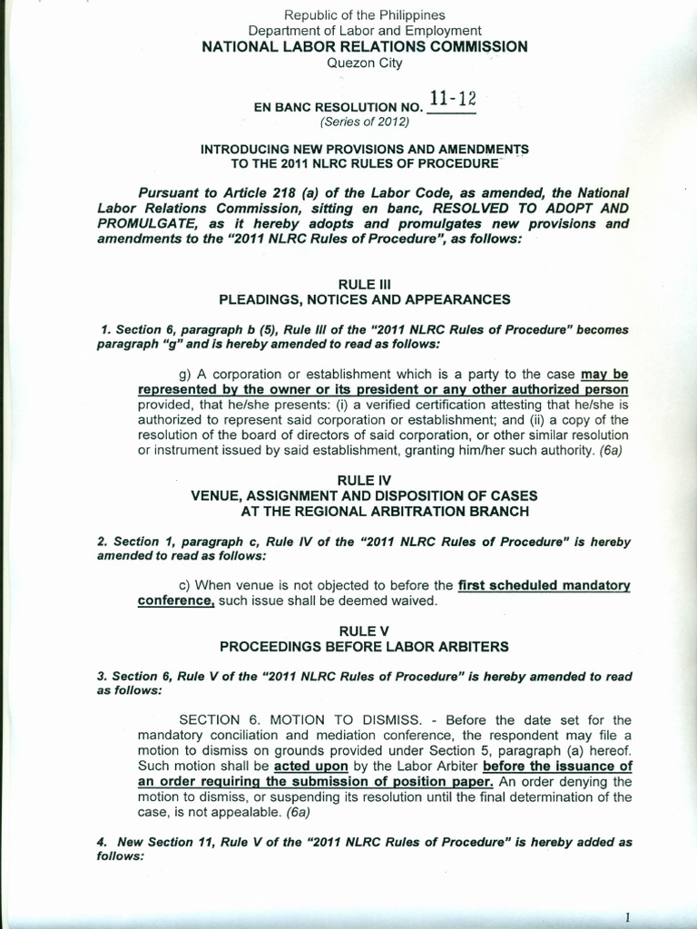 NLRC en Banc Resolution No. 11-12 | PDF | Judgment (Law) | Arbitration