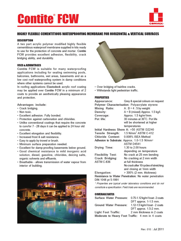 TDS Contite FCW 010 Jul11 | PDF | Concrete | Mortar (Masonry)