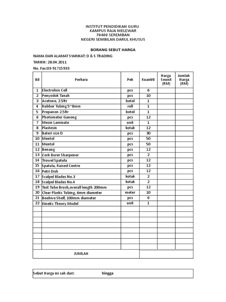 Contoh Sebut Harga | PDF