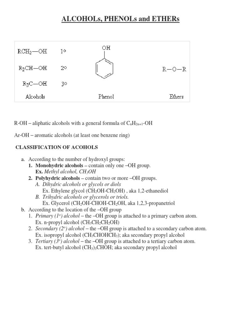 Alcohols, Phenols, Ethers | PDF | Ether | Alcohol