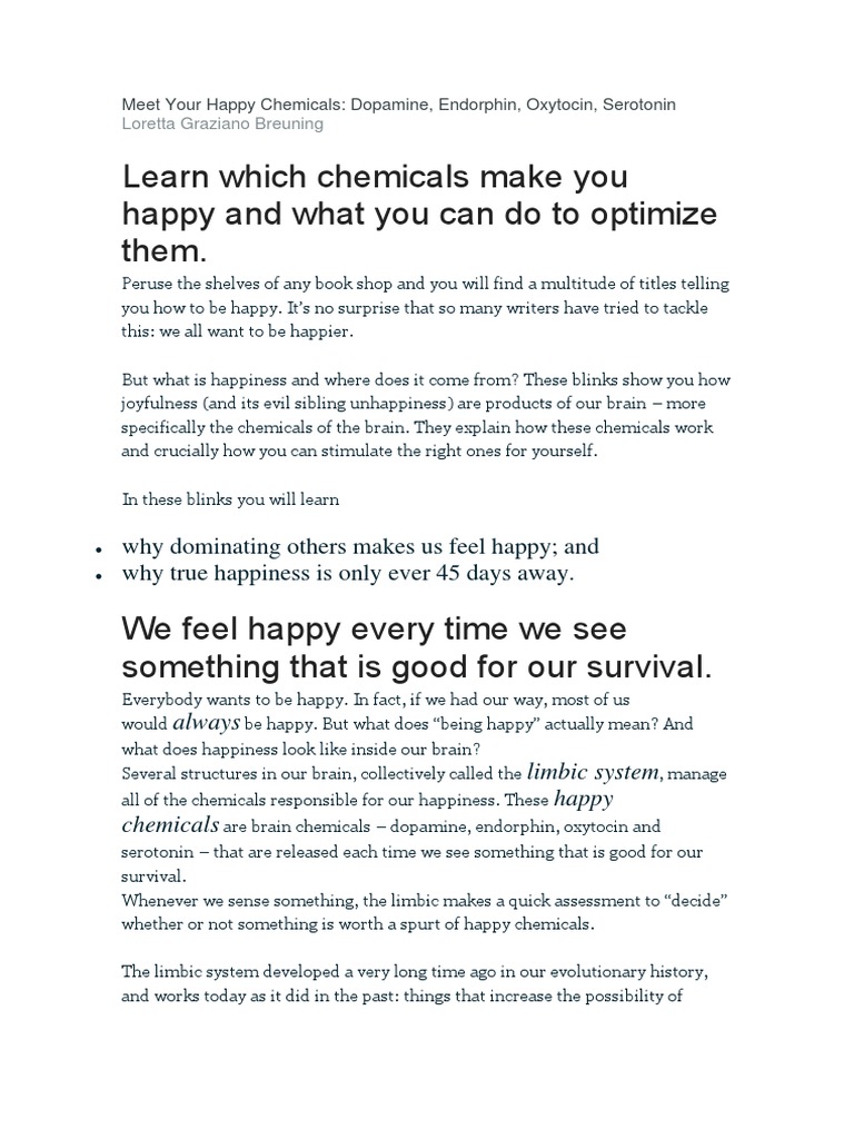 Meet Your Happy Chemicals | PDF | Feeling | Brain