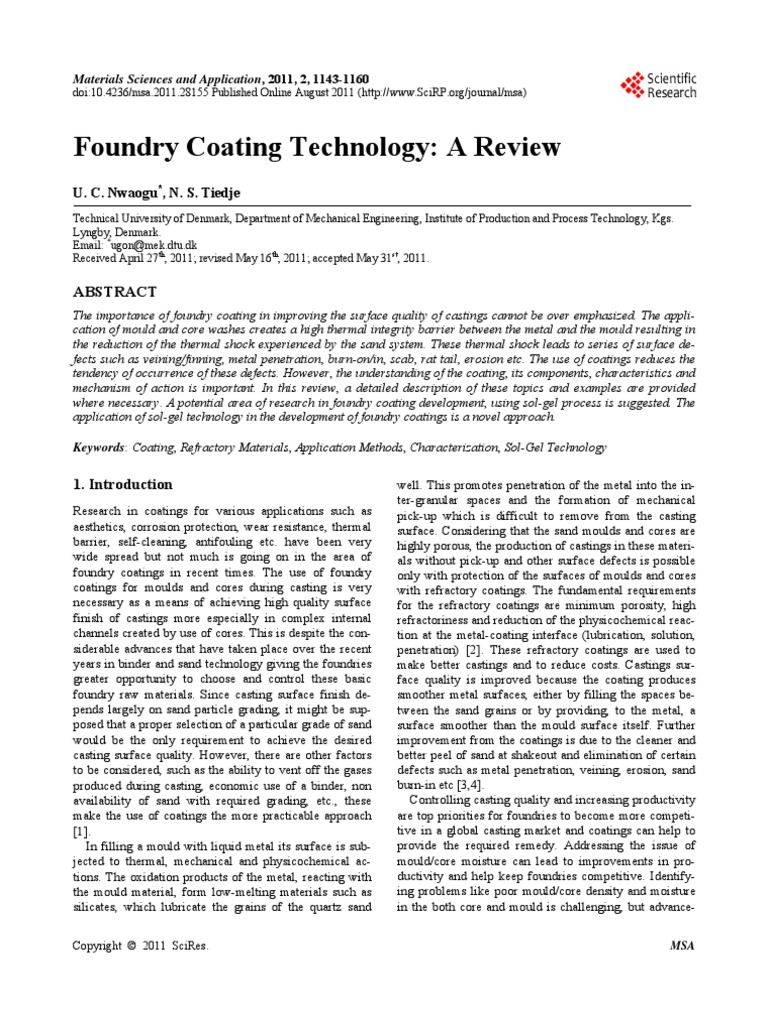 Foundry Coating Technology - A Review | PDF | Graphite | Casting ...