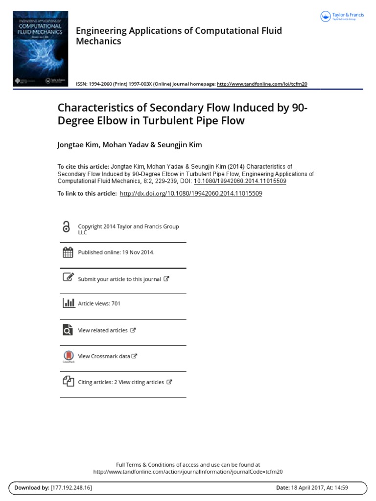 Characteristics of Secondary Flow Induced by 90° Elbow in Turbulent ...