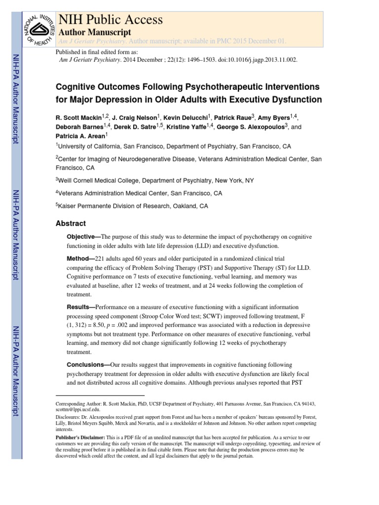 Cognitive Outcomes | PDF | Major Depressive Disorder | Antidepressant