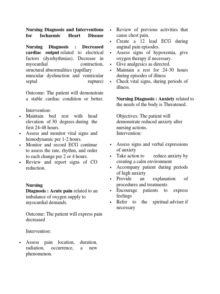 Nursing Diagnosis and Interventions For Ischaemic Heart Disease | PDF ...