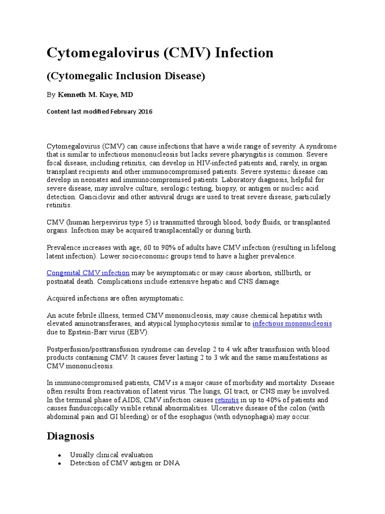 Overview of Cytomegalovirus (CMV) Infection: Transmission, Presentation ...