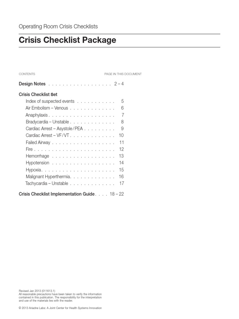 Crisis Checklist Package: Operating Room Crisis Checklists | PDF ...