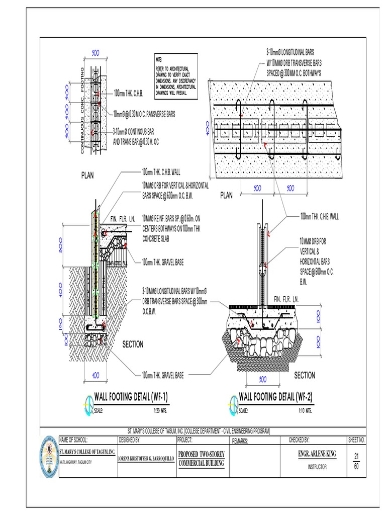 Wall Footing Detail (Wf-1) Wall Footing Detail (Wf-2) : Engr. Arlene King Proposed Two-Storey ...