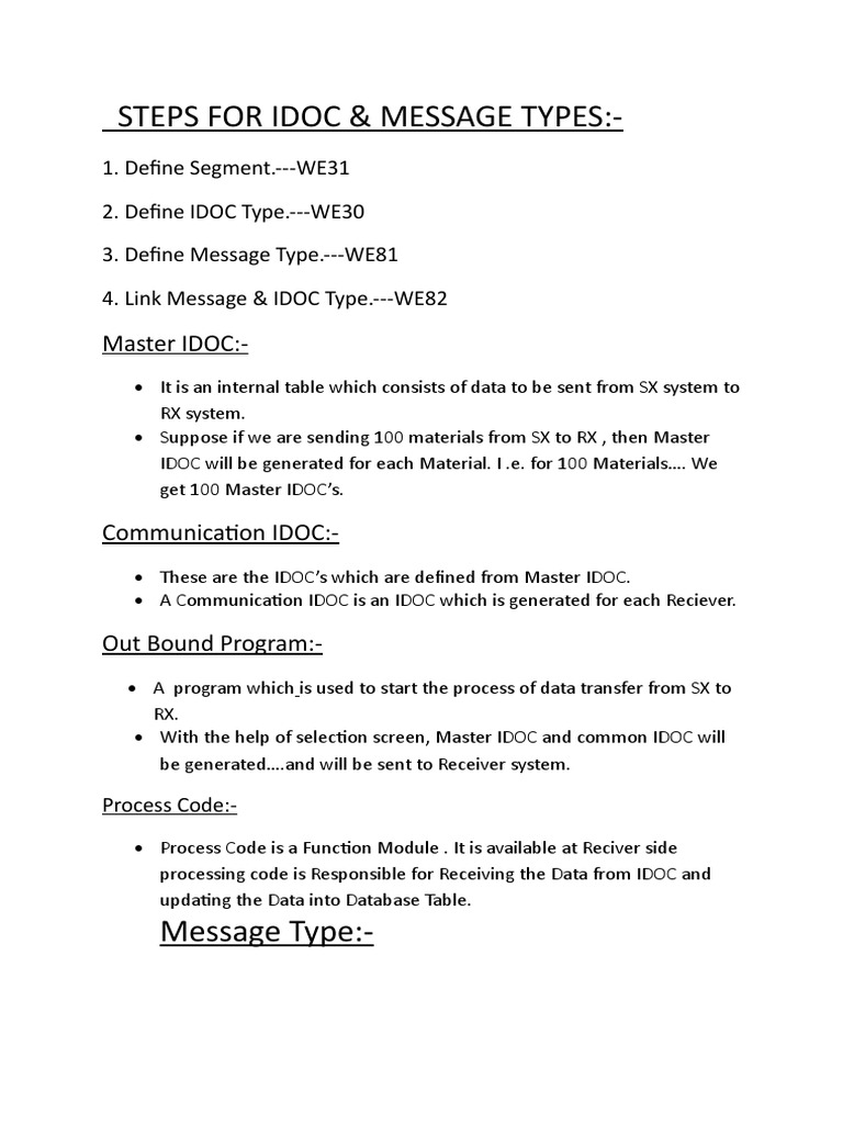 Ca Steps For Idoc And Message Types Pdf Information Technology Management Areas Of Computer