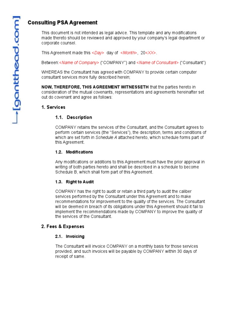 Consulting PSA Agreement | PDF | Law Of Agency | Indemnity