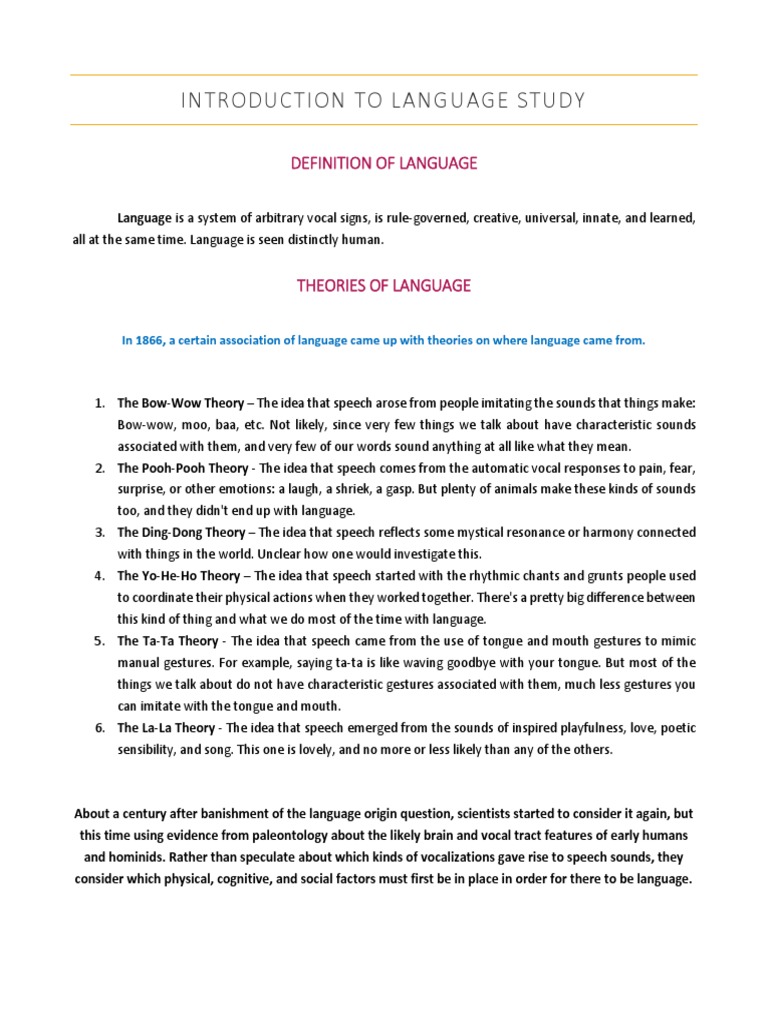 Introduction To Lang Uage Study: Definition of Language | PDF | Part Of ...