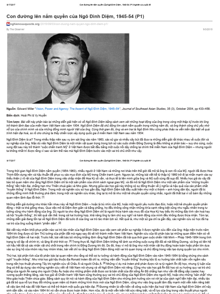Con Đường Lên Nắm Quyền Của Ngô Đình Diệm, 1945-1954 - Edward Miller | PDF