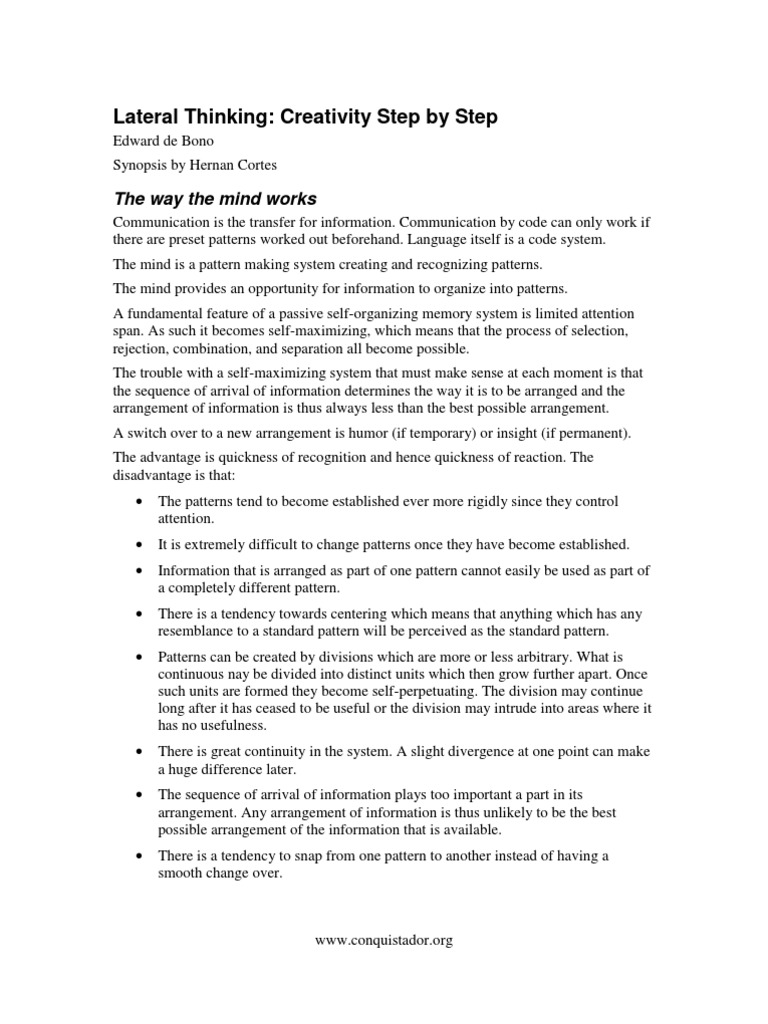 Lateral Thinking: Creativity Step by Step: The Way The Mind Works | PDF | Thought | Information