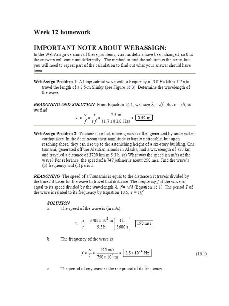 Week 12 Homework Important Note About Webassign | PDF | Waves | Doppler Effect