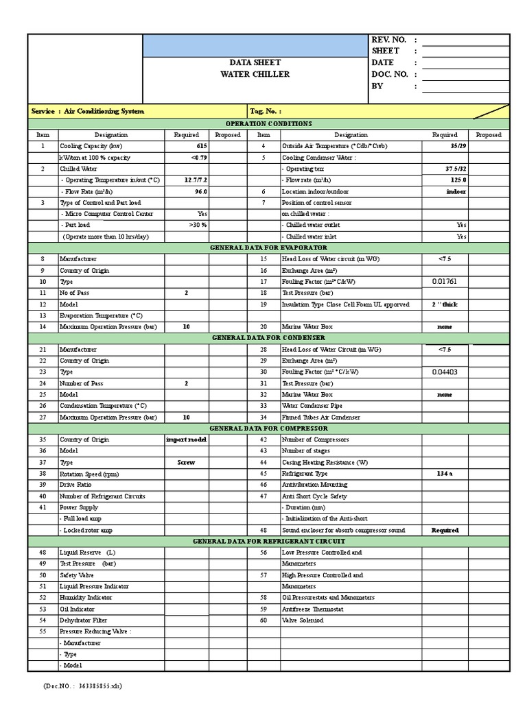 314444641 Chiller Data Sheet | Heat Exchanger | Heating, Ventilating ...