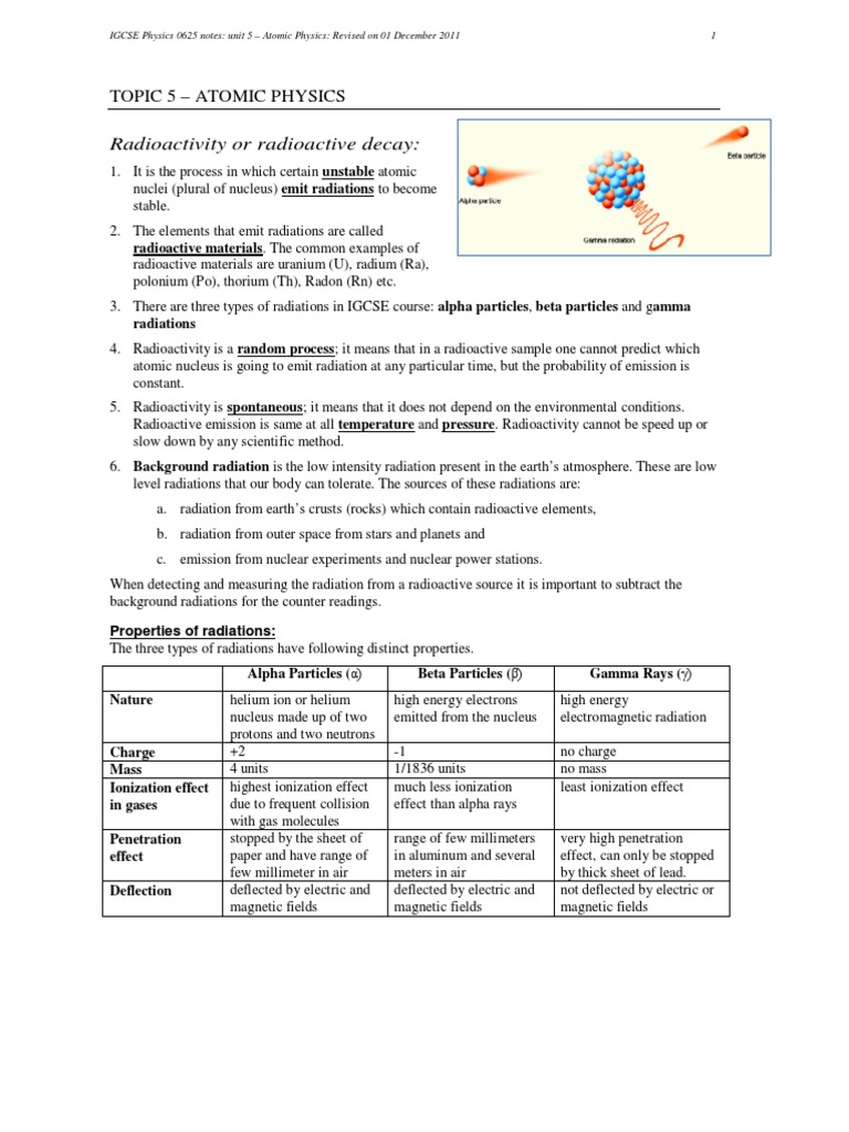 Topic 5 Atomic Physics Notes PDF | PDF | Radioactive Decay | Atoms