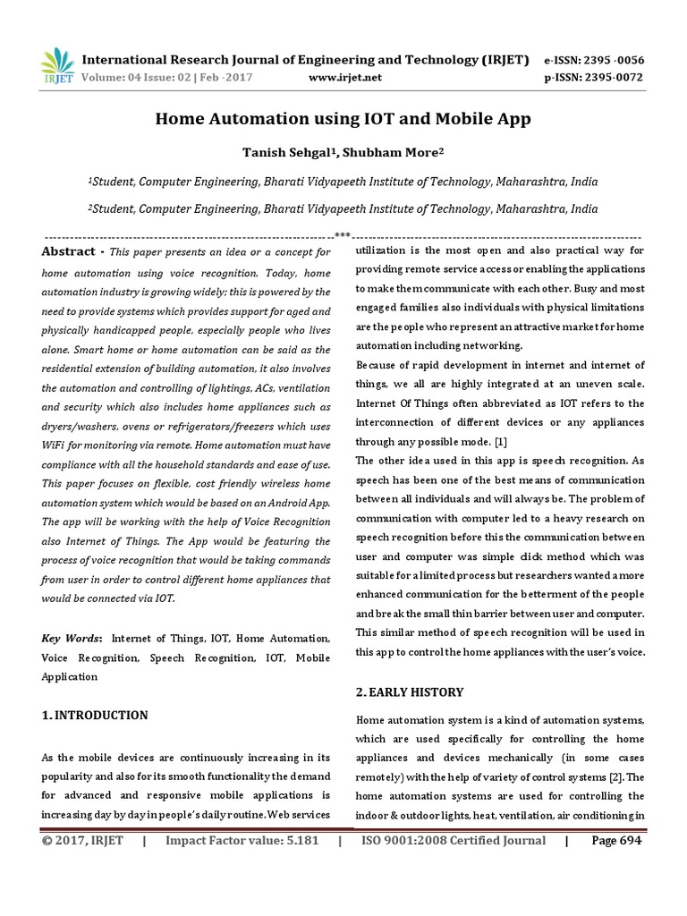 Home Automation Using IOT and Mobile App | PDF | Home Automation ...