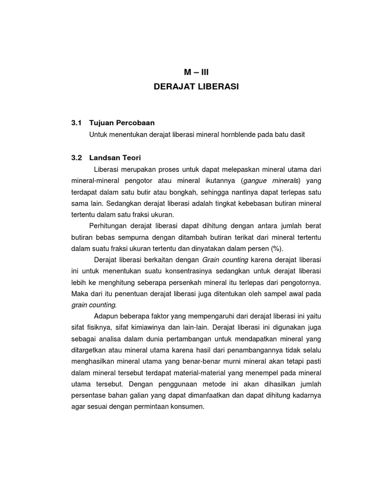 Analisis Derajat Liberasi Mineral Hornblende pada Batu Dasit | PDF