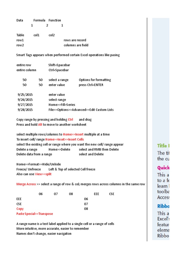 CTRL Alt Home Insert Home Inset Insert Cells | PDF | Page Layout ...