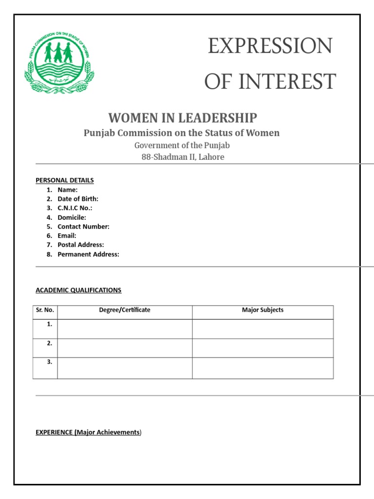 Expression of Interest: Women in Leadership | PDF