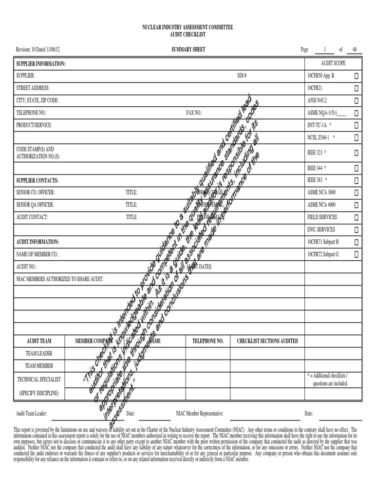 NIAC Audit Checklist Overview | PDF | Quality Assurance | Audit