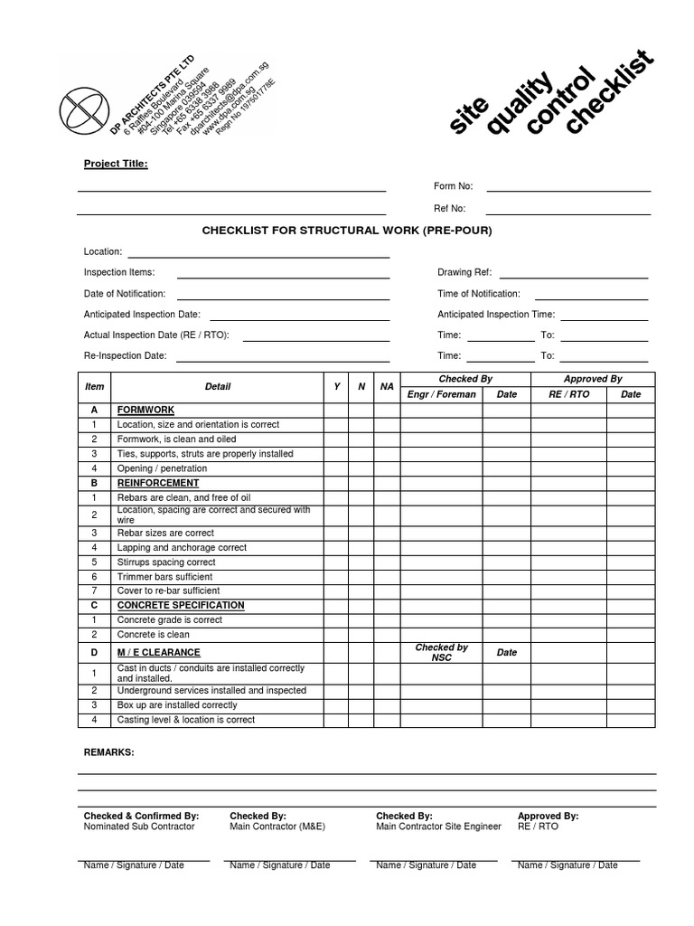 2 Checklist For Structural Work (Pre-Pour) | Industries | Building ...