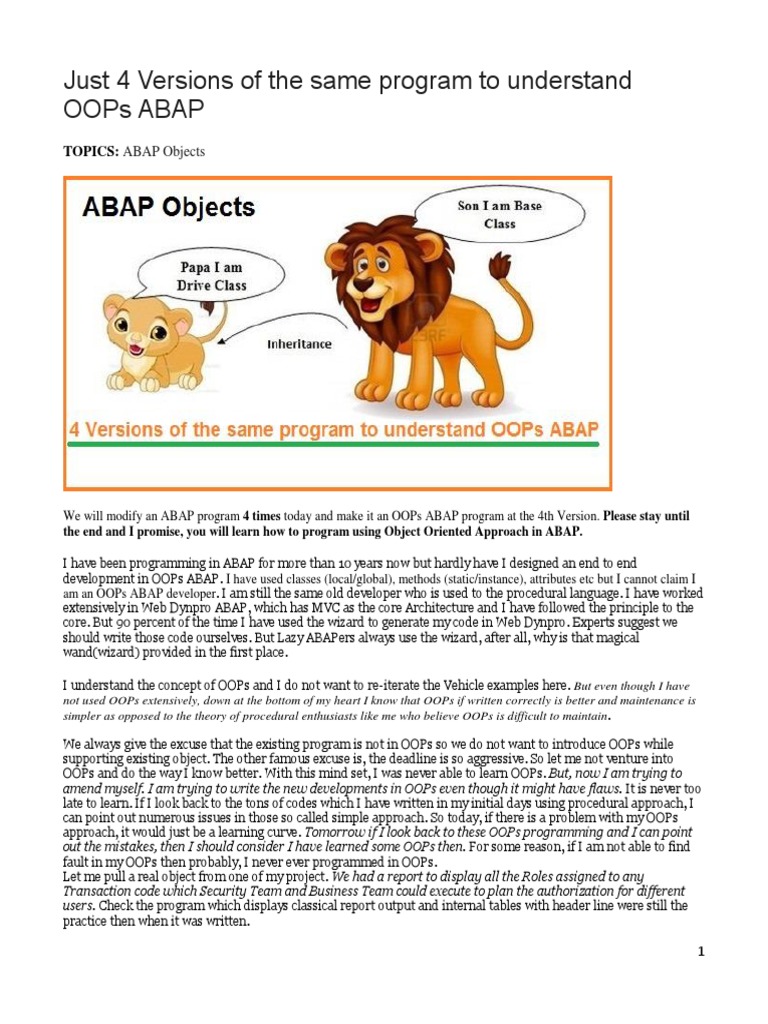 Just 4 Versions Of The Same Program To Understand Oops Abap Pdf