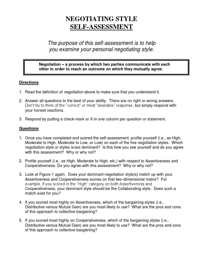 Negotiation Style Self-Test | PDF | Negotiation | Psychological Concepts