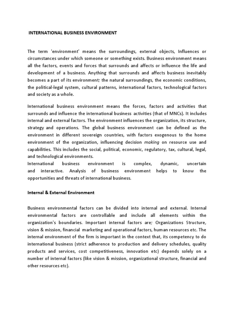 International Business Environment | PDF | Economic System | Market Economy