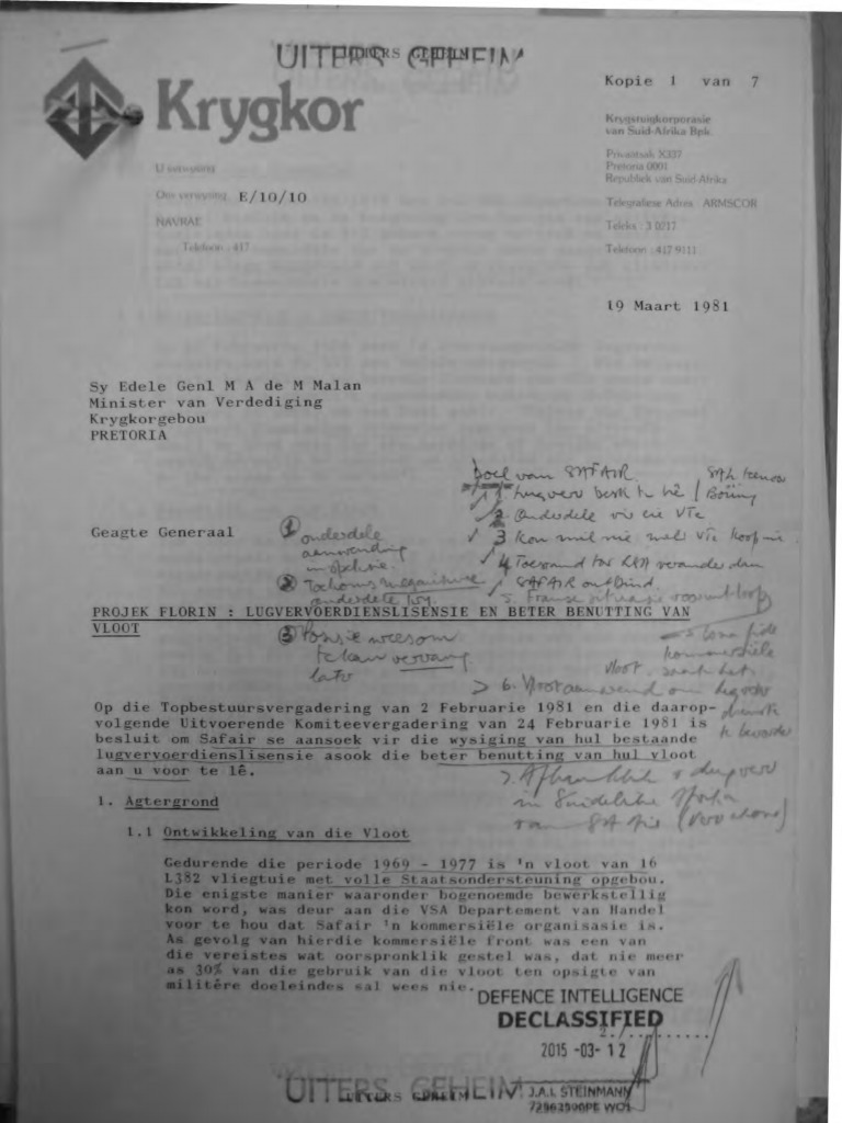 SAFAIR - Letter From John Maree To Magnus Malan | PDF