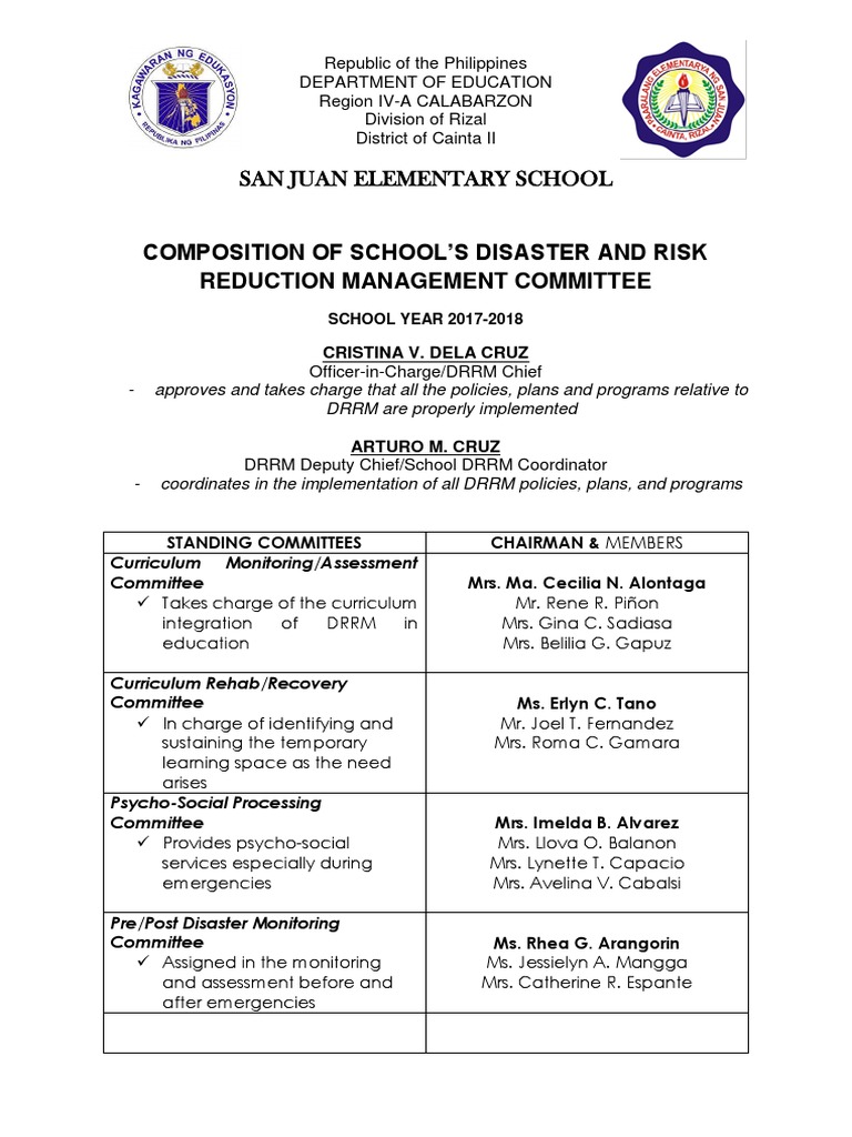 Sdrrm Organization Sy 2017-2018 | Government | Politics
