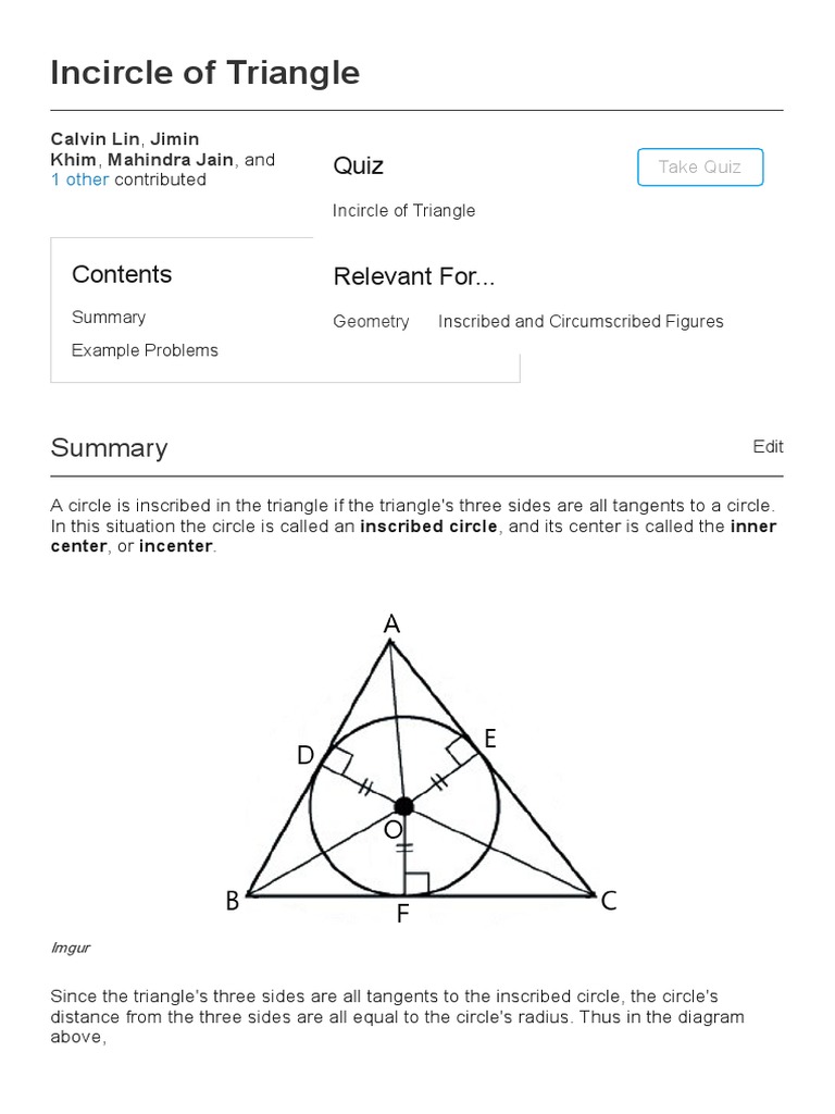 Incircle of Triangle _ Brilliant Math & Science Wiki | Triangle | Circle