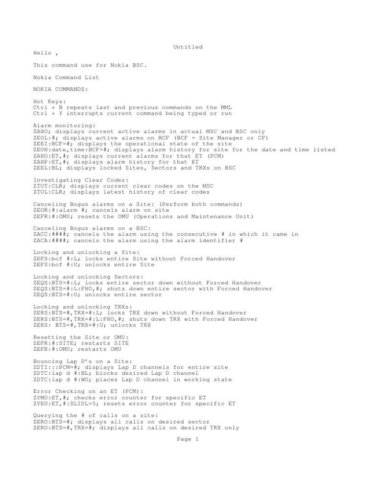 Nokia BSC Command | PDF | Electronics | Areas Of Computer Science