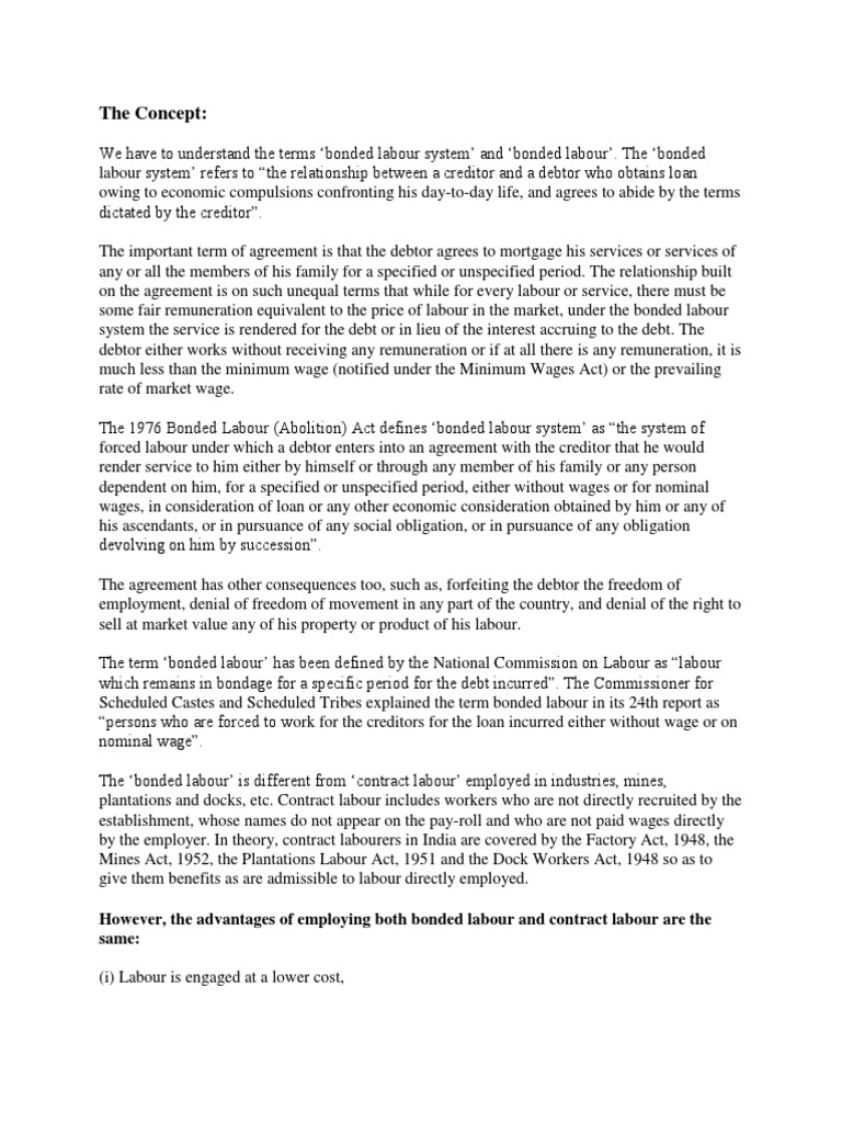 The Concept:: However, The Advantages of Employing Both Bonded Labour ...