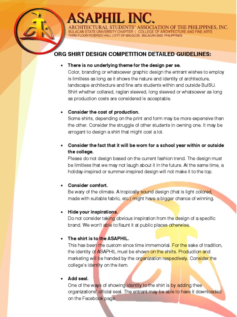 Org Shirt Design Competition Guidelines | PDF | Shirt | Computer File