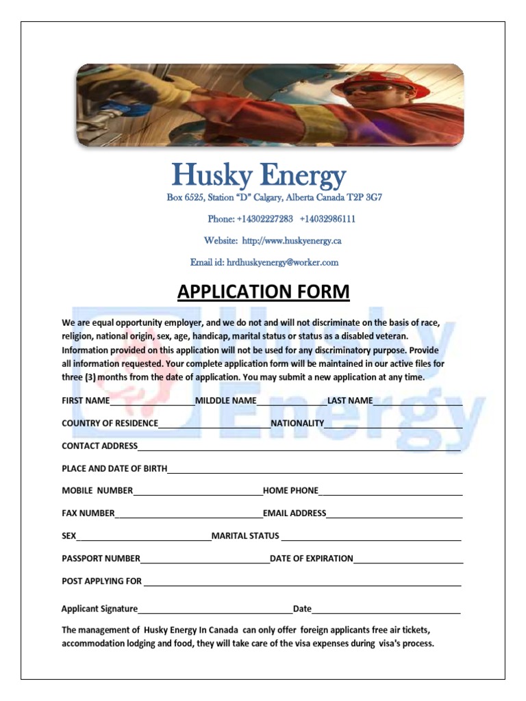 Husky Energy Application Form Canada | PDF | Travel Visa | Disability