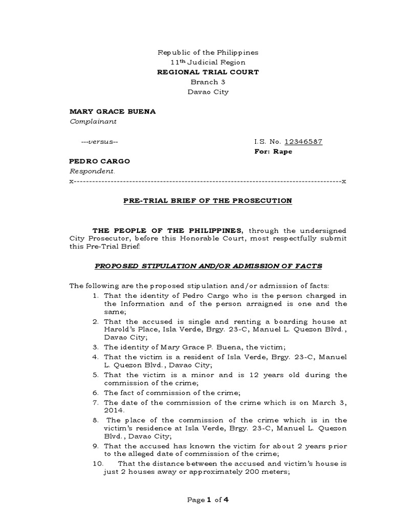 Pre Trial Brief - Practice Court | PDF | Prosecutor | Social Institutions