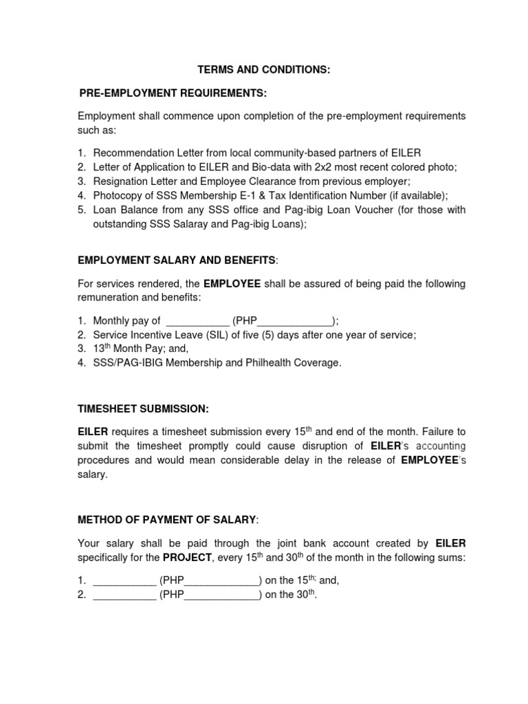 terms and | Employment | Salary
